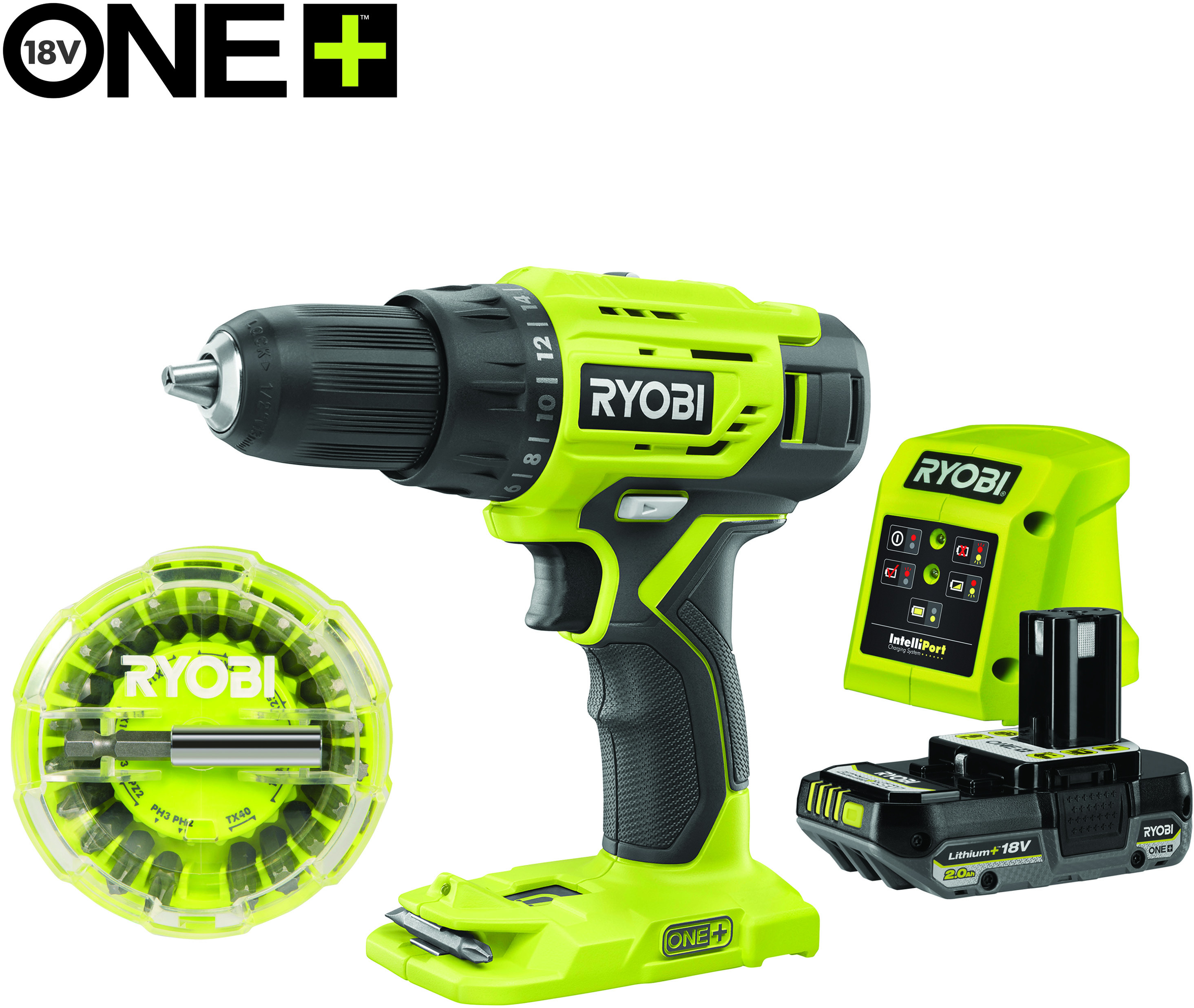RYOBI R18DD4-1C20CO 18V ONE+ cordless screwdriver in cardboard box ...