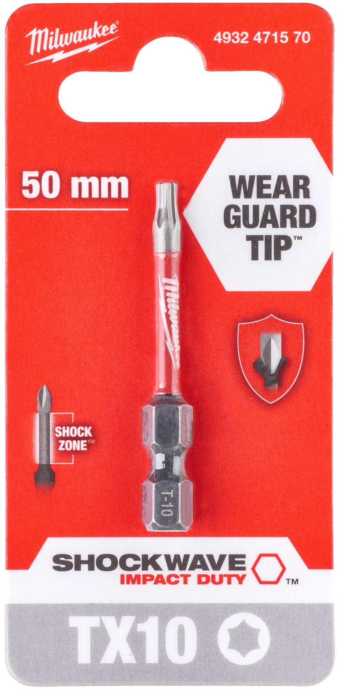 MILWAUKEE 4932471570 SHOCKWAVE IMPACT DUTY screwdriver bit TX10 x 50 mm ...