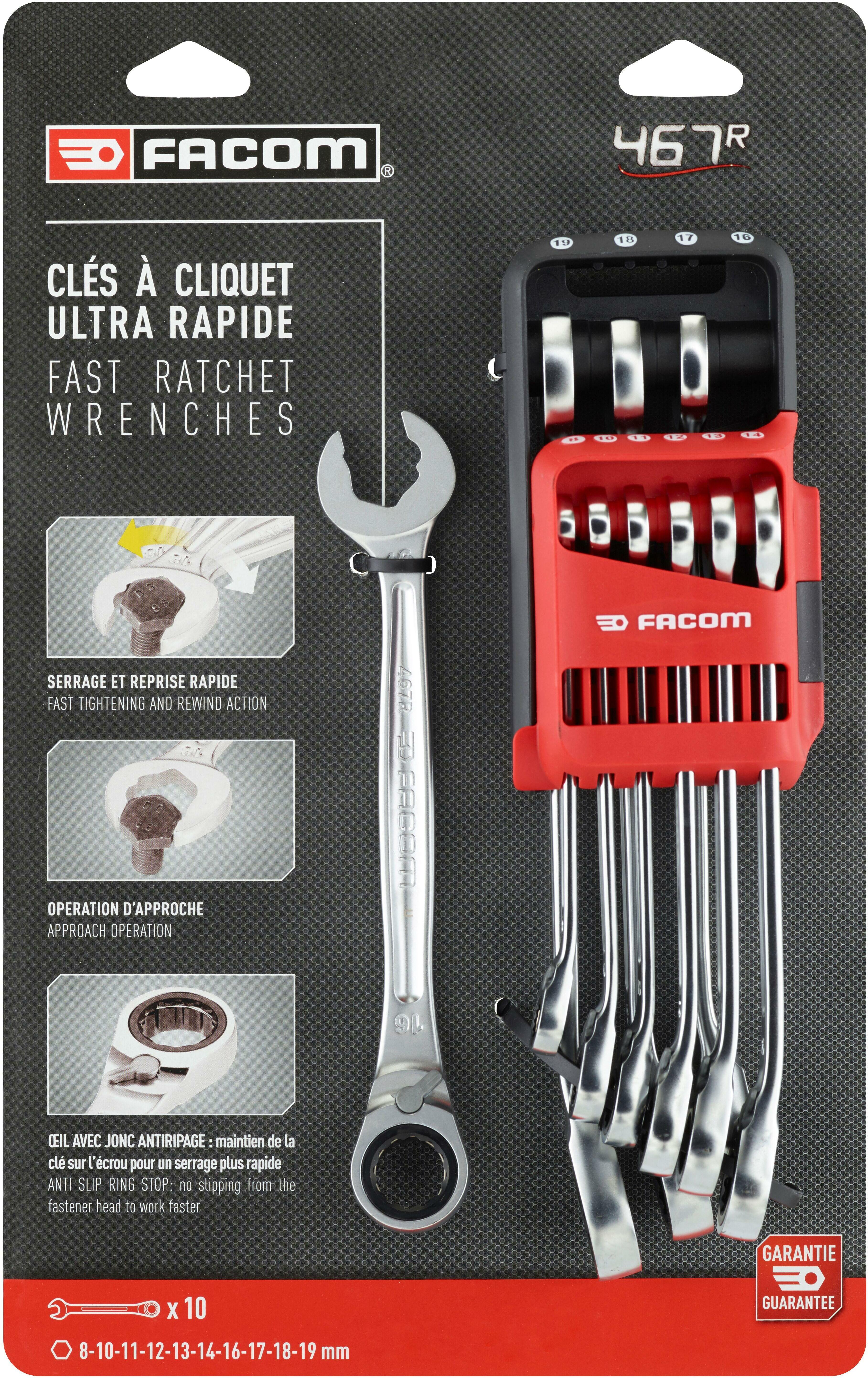 FACOM 467BR.JP10PB ring spanner set with clamping spring and quick fork ...