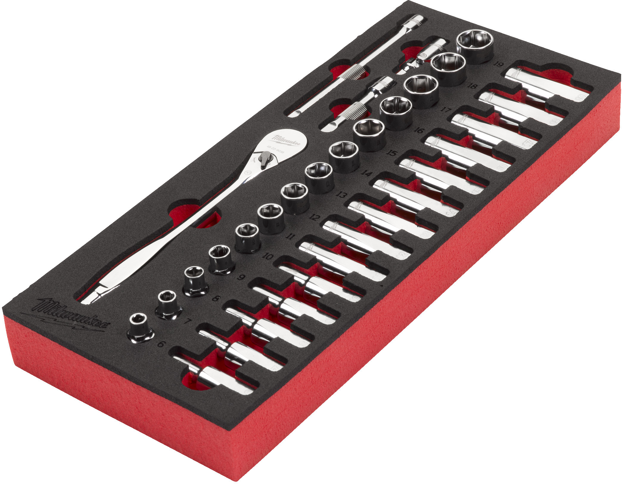 MILWAUKEE 4932479825 ratchet and socket set 3/8" in foam inlay 32-piece ...