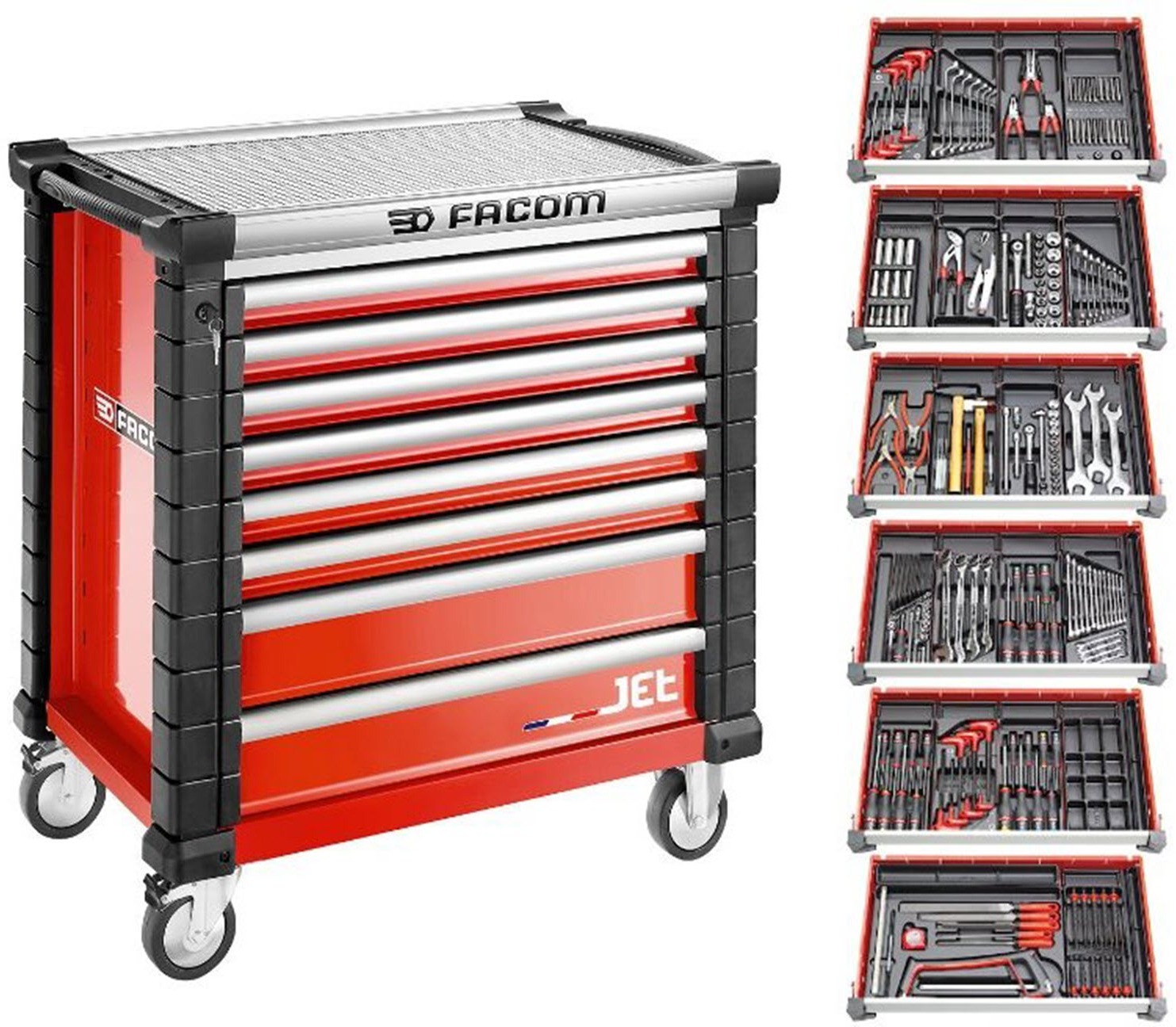 FACOM JETCMM215BNL tool trolley red with 8 drawers (6 filled with foam ...