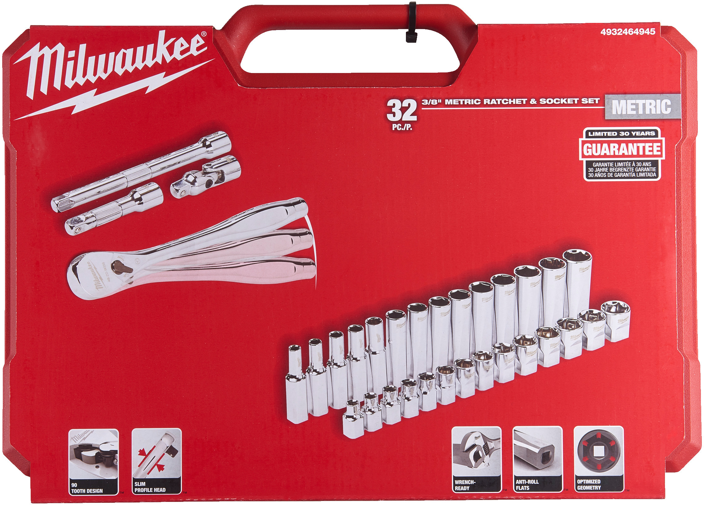 MILWAUKEE 4932464945 3/8 drive 32-piece - ratchet + socket set (metric ...