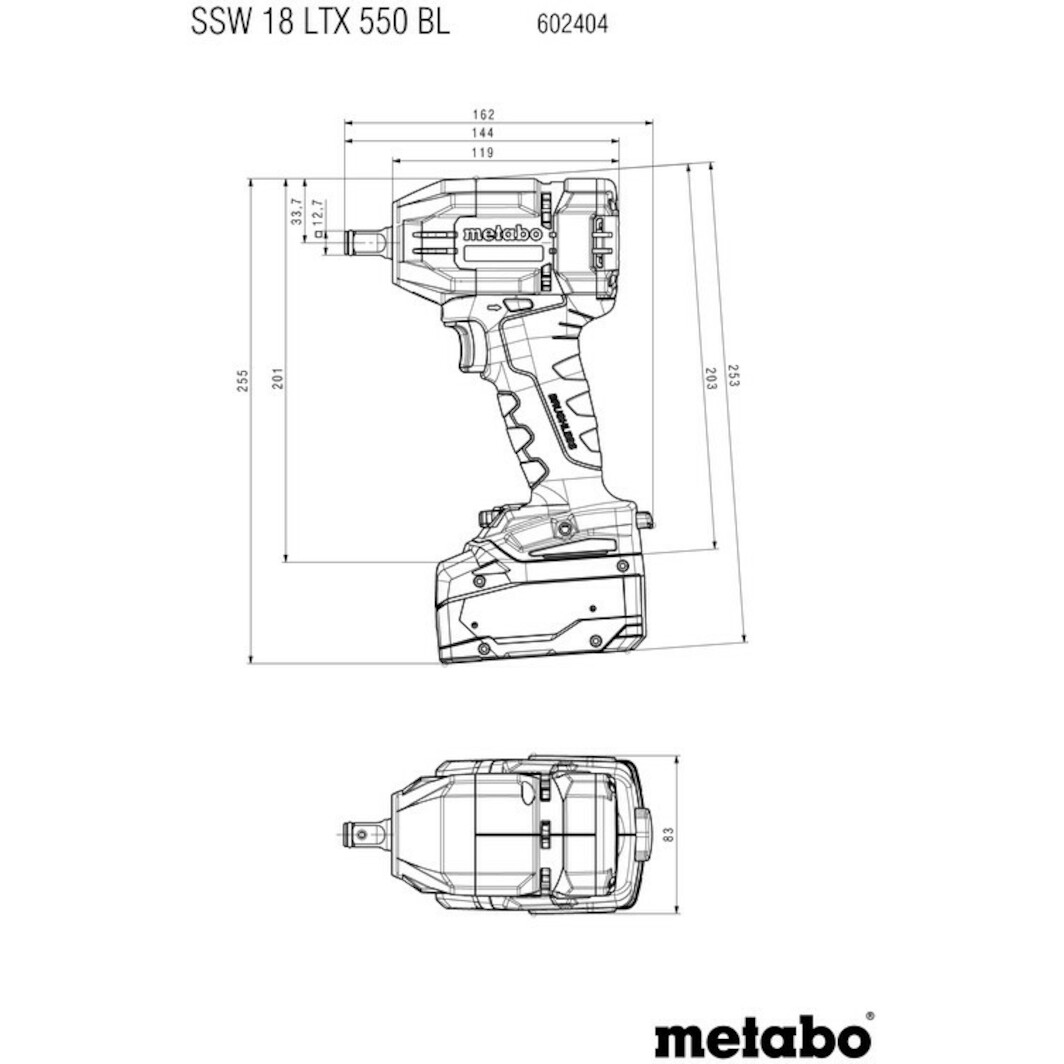 METABO SSW 18 LTX 550 BL LTX cordless impact screwdriver in metaBOX 145 (without battery and ...