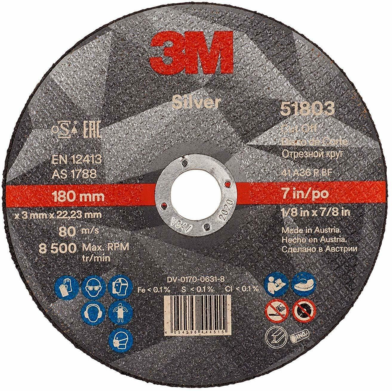 3M 51803 Silver cut-off wheel, T41, 180 mm x 3 mm x 22.23 mm ...