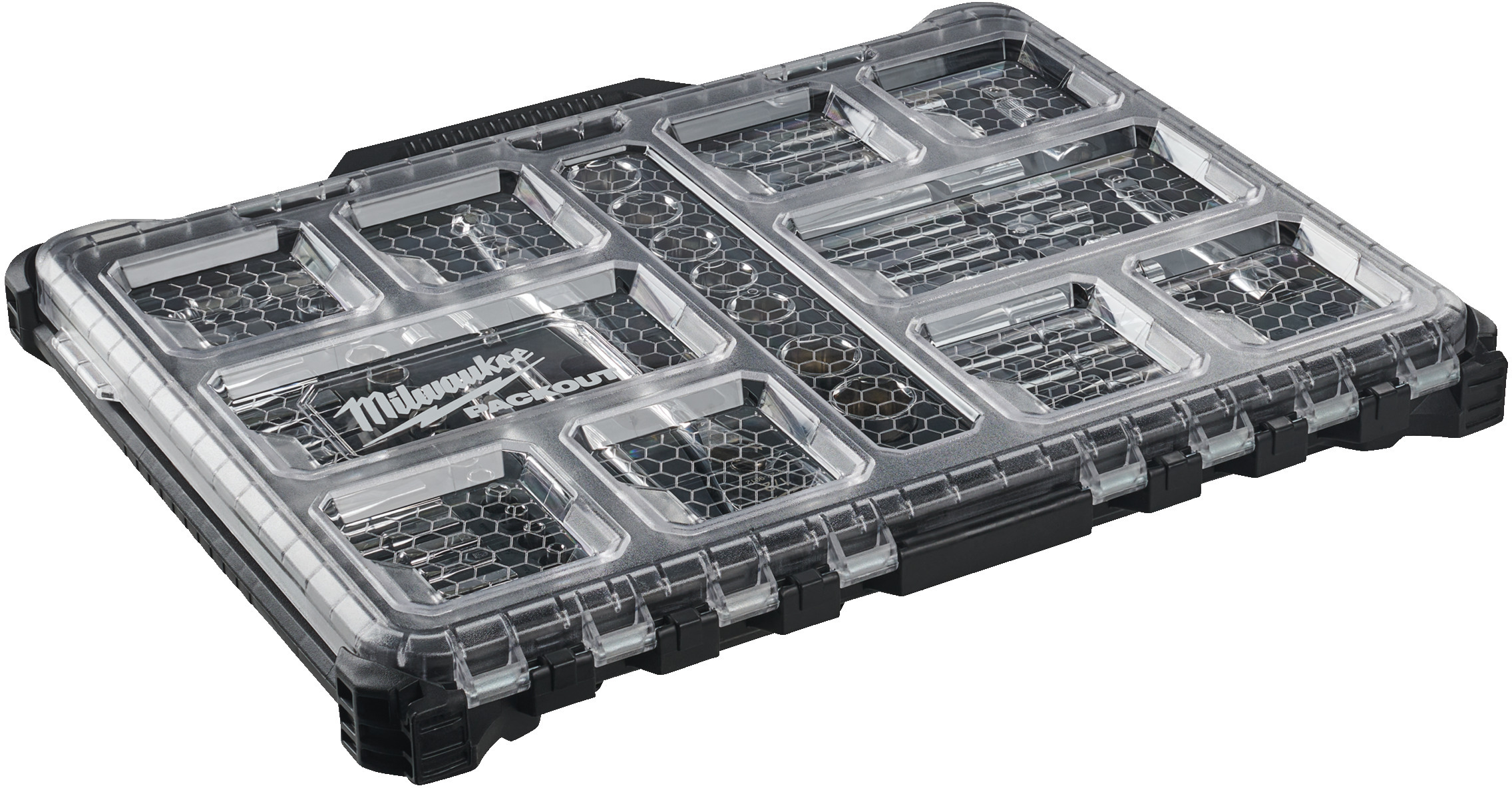 MILWAUKEE 4932493661 ratchet and socket set 1/4" & 1/2" in PACKOUT slim organiser 63-piece | Klium