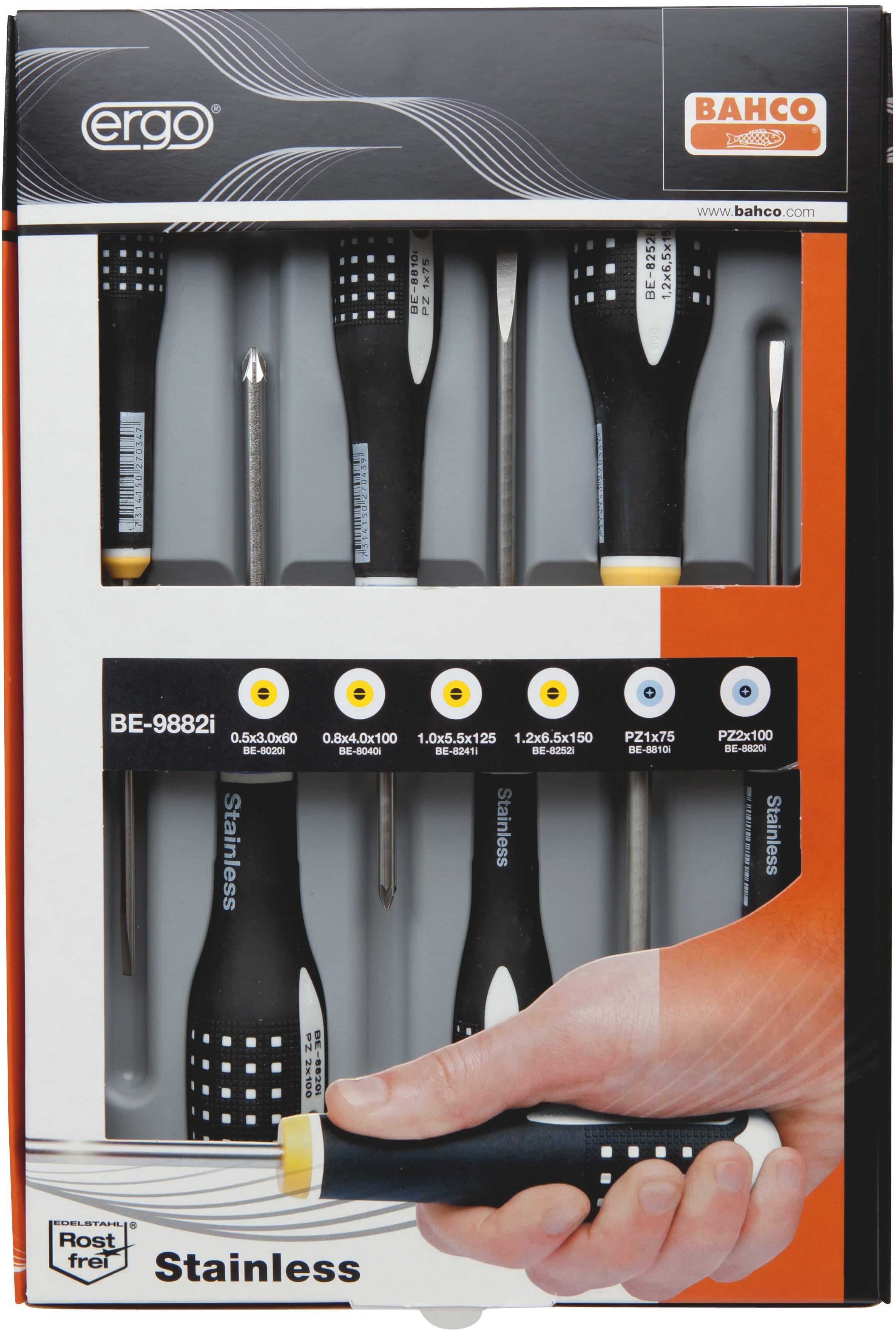 BAHCO BE-9882I ERGO screwdriver set stainless steel with three ...