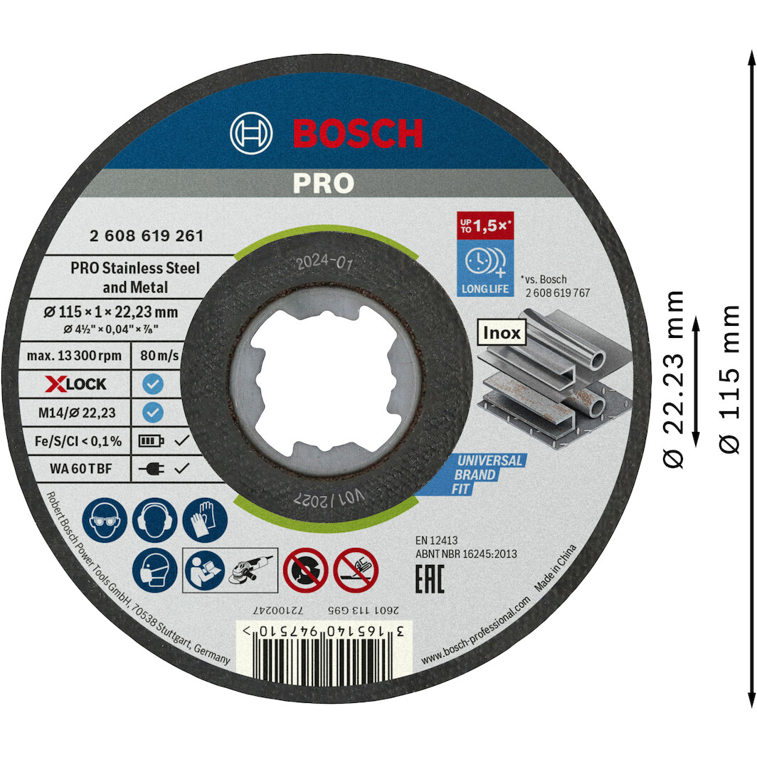 BOSCH 2608619266 X-LOCK grinding disc straight Standard for Inox ...
