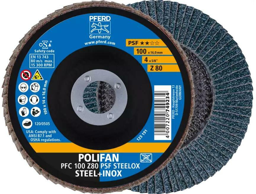 PFERD PFC 100 Z 80 PSF STEELOX/16,0 POLIFAN flap disc 100x16mm conical ...