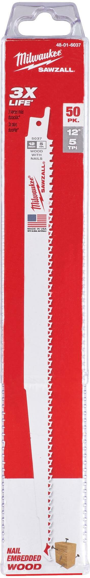 MILWAUKEE 48016037 THIN KERF reciprocating saw blade for wood with ...