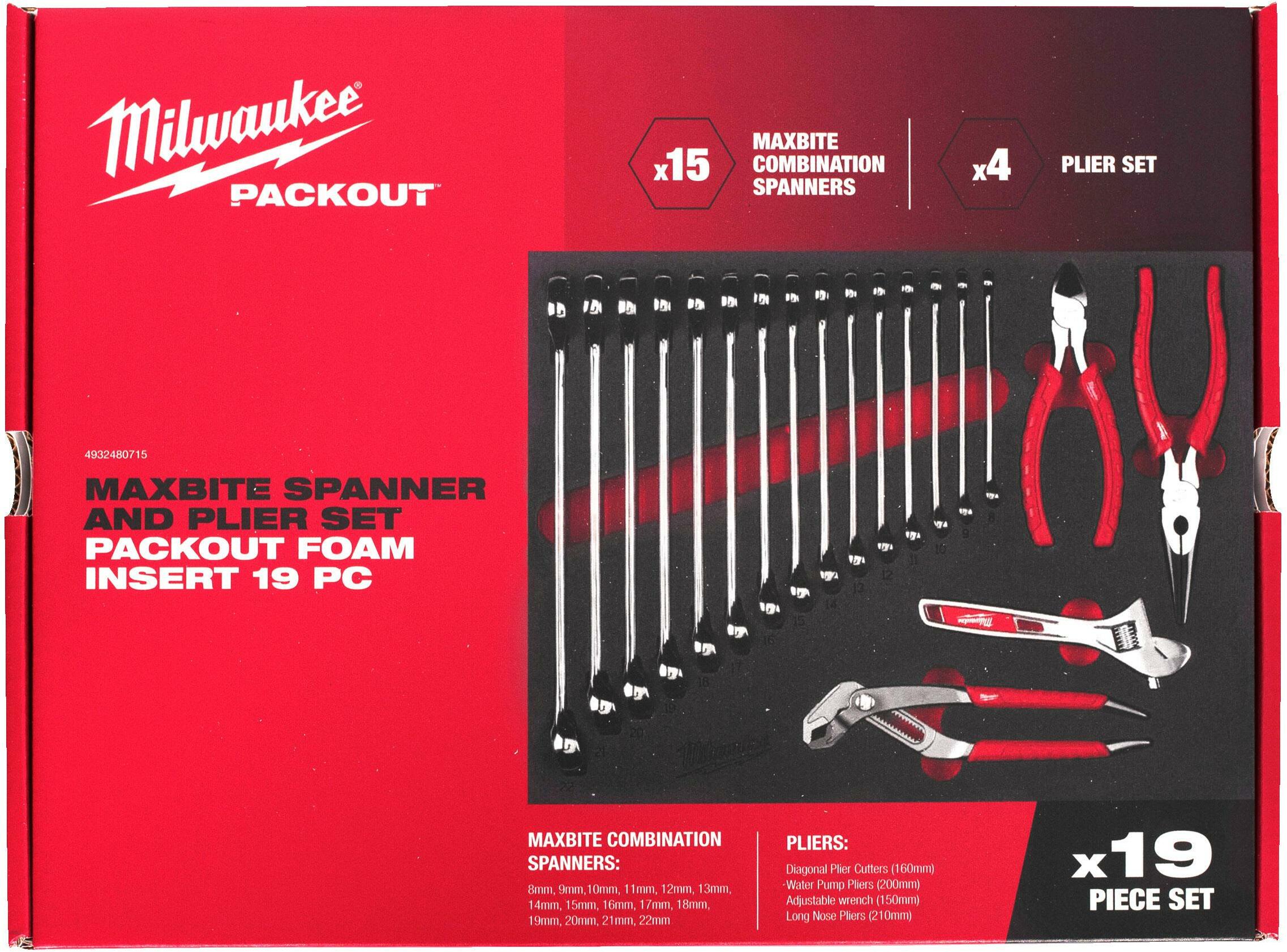 MILWAUKEE 4932493339 MAXBITE PACKOUT spanner and pliers set in foam ...