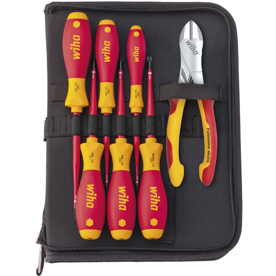 WIHA 9300031 electrician's tool set screwdriver power cutter 8-piece incl. tool pouch - 38020 ...