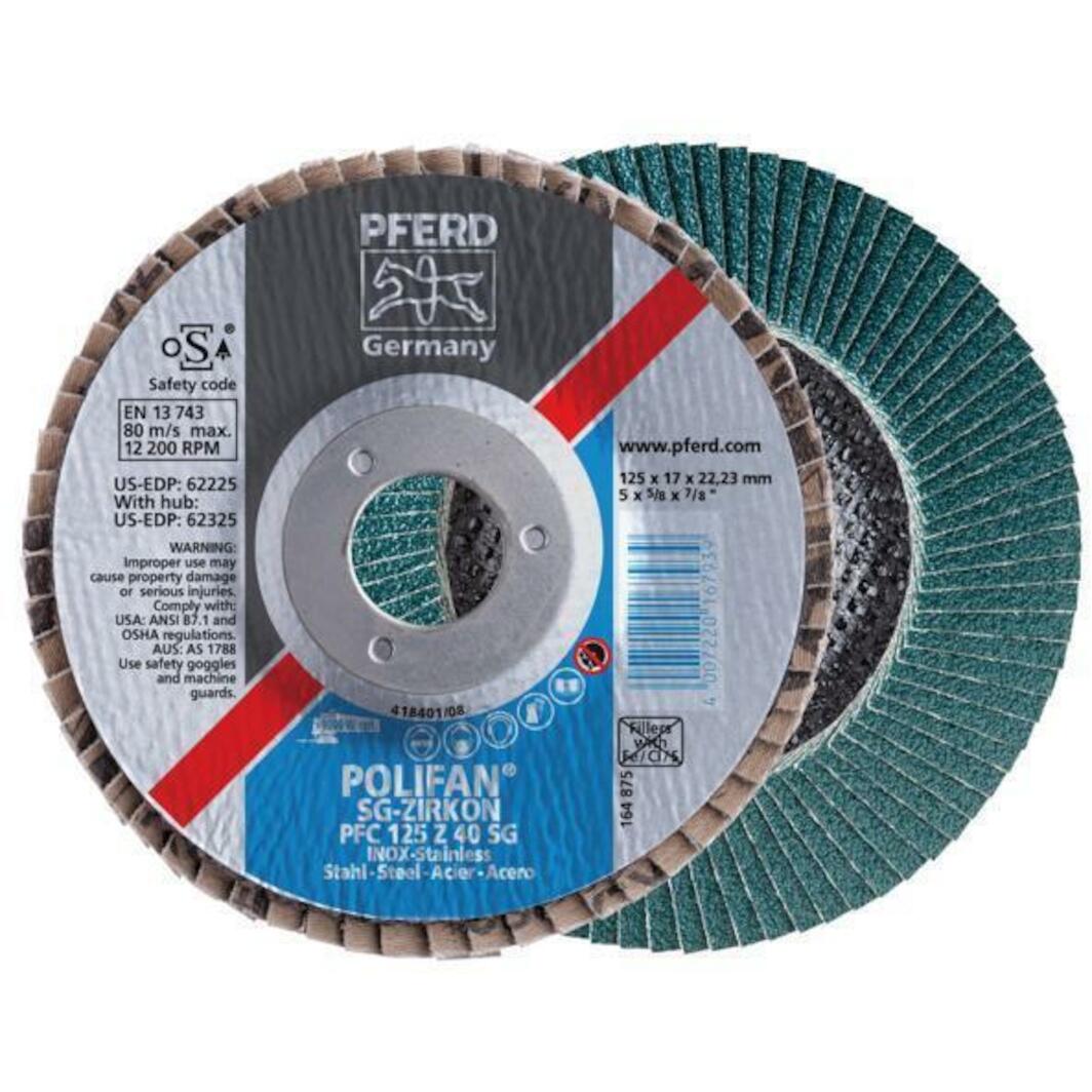 PFERD PFC 125 Z 60 SG POWER STEELOX POLIFAN flap disc 125x22.23mm conical grain 60 steel ...