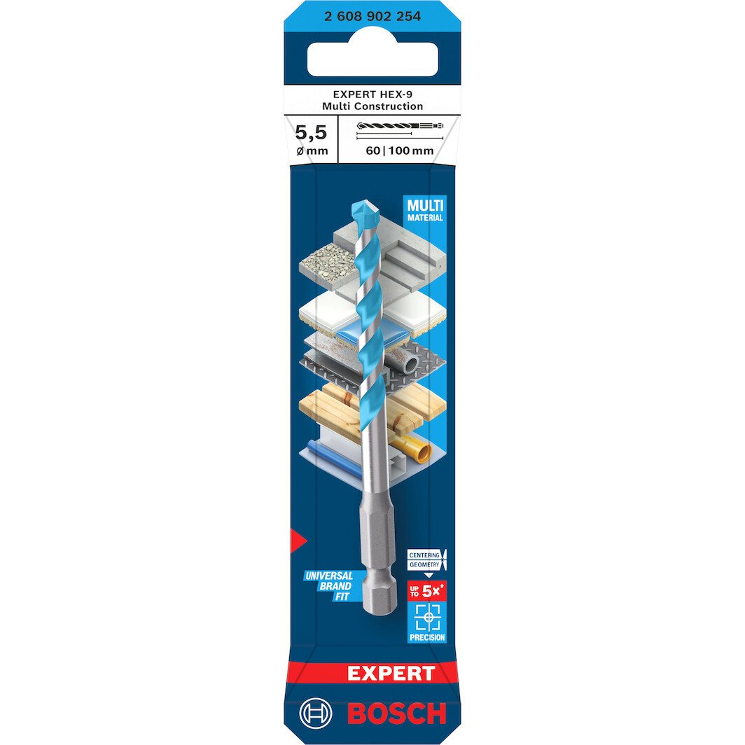 BOSCH 2608902254 EXPERT universal drill HEX-9 MultiConstruction 5 ...