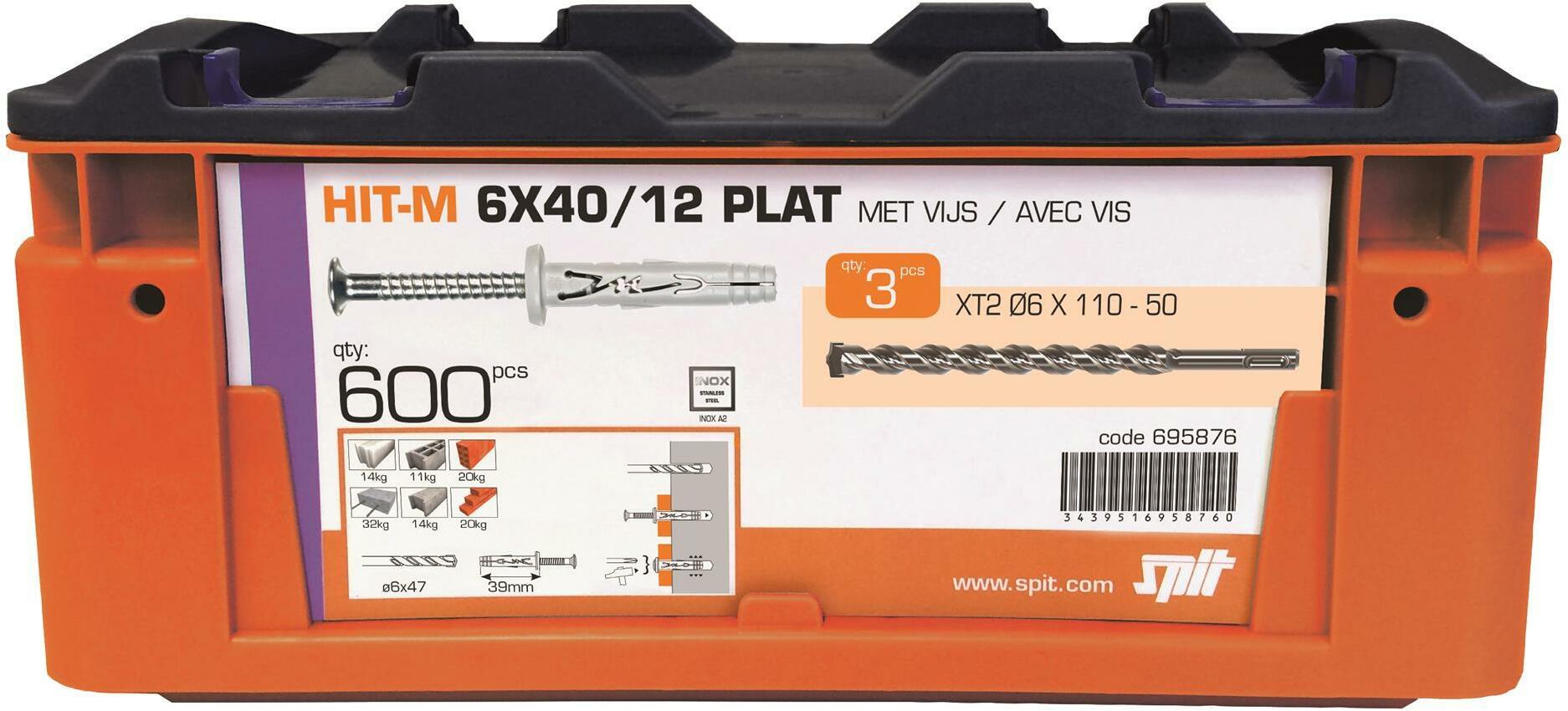 SPIT 695876 striking plug with collar HIT M 6x40 (600 pcs) + 3 drills ...