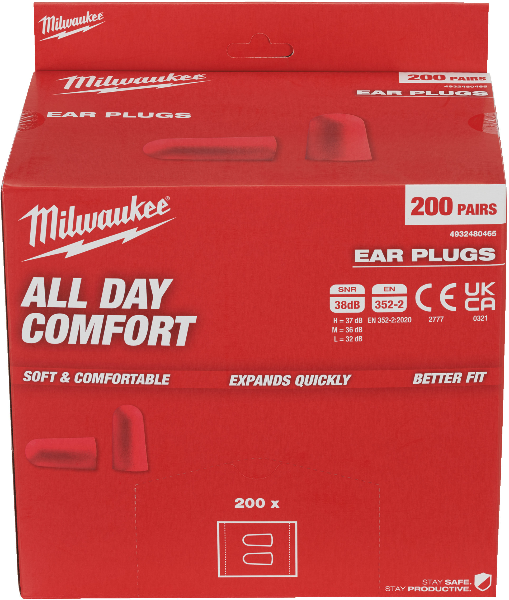MILWAUKEE 4932480465 disposable foam earplugs SNR38 (200 pairs) | Klium