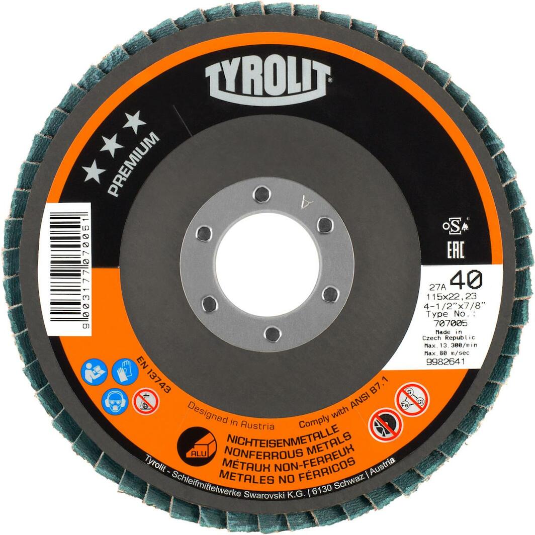 TYROLIT 707013 Premium flap disc for angle grinders 27A 125x22.23 CA80 ...