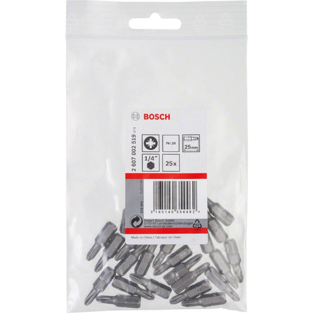 BOSCH 2607002519 screwdriver bit Extra Hard reduced PH2R, 25 mm (25 pcs ...
