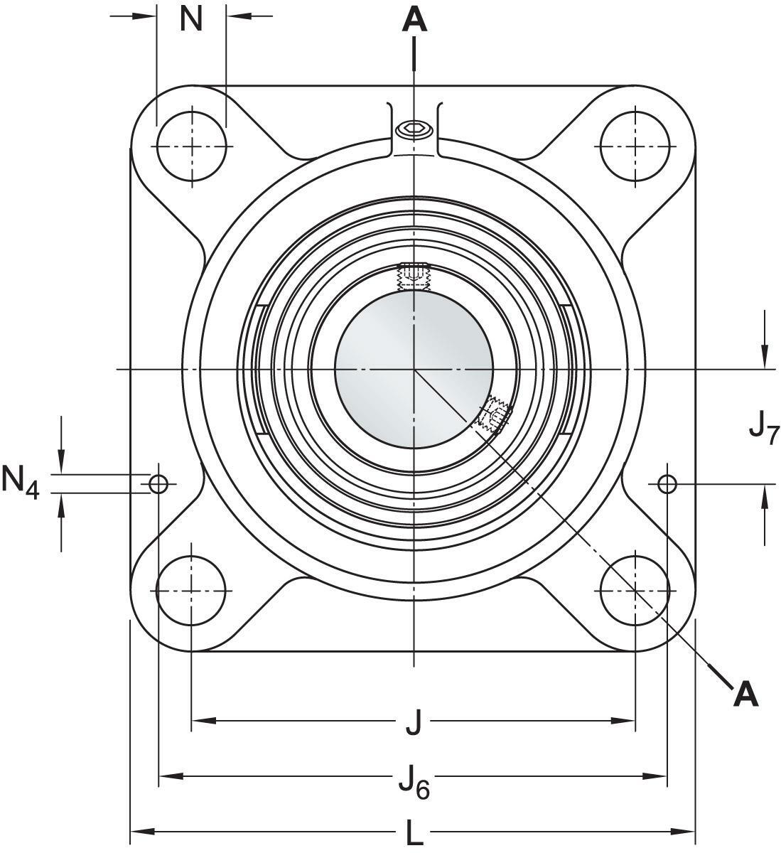 SKF FY 25 TF Y ball bearing unit with flange square, d 25 mm, A 30 mm, J 70 mm