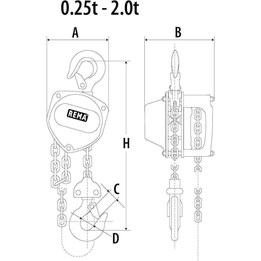 REMA 0120003-3 Select 200 OD hand hoist 1000kg/3m - 0120003-3 + IDR | Klium