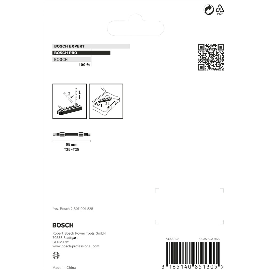 BOSCH 2608522340 screw bit double-sided Impact Control T25, 65 mm (8 ...