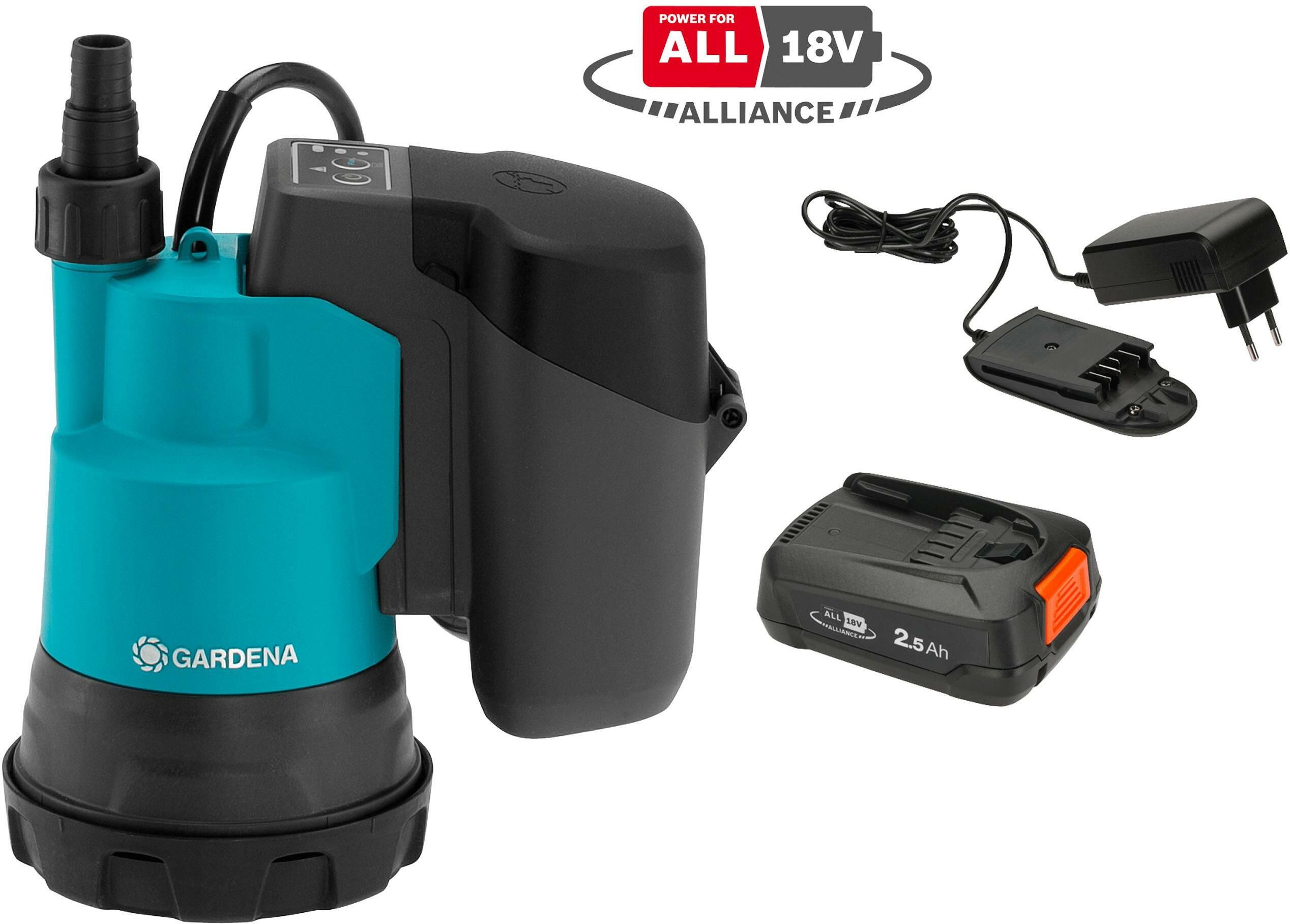 GARDENA 2000/2 Clear 18V P4A Set submersible battery pump (1x 2.5Ah ...