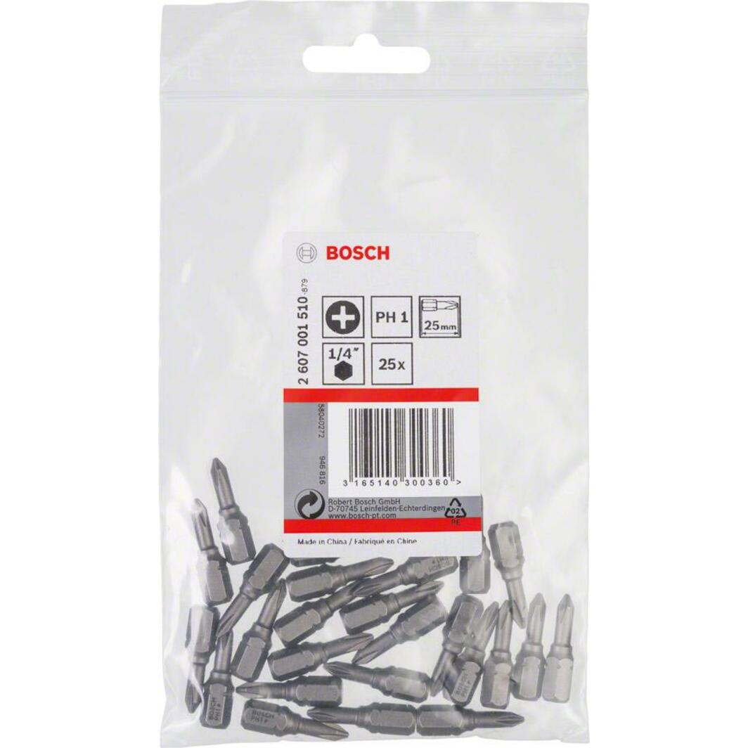 BOSCH 2607001510 screwdriver bit Extra Hard PH1, 25 mm (25 pc) | Klium