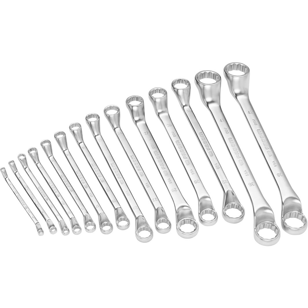 FACOM 55A.JE14 Recessed ring spanner set metric sizes 14-piece | Klium
