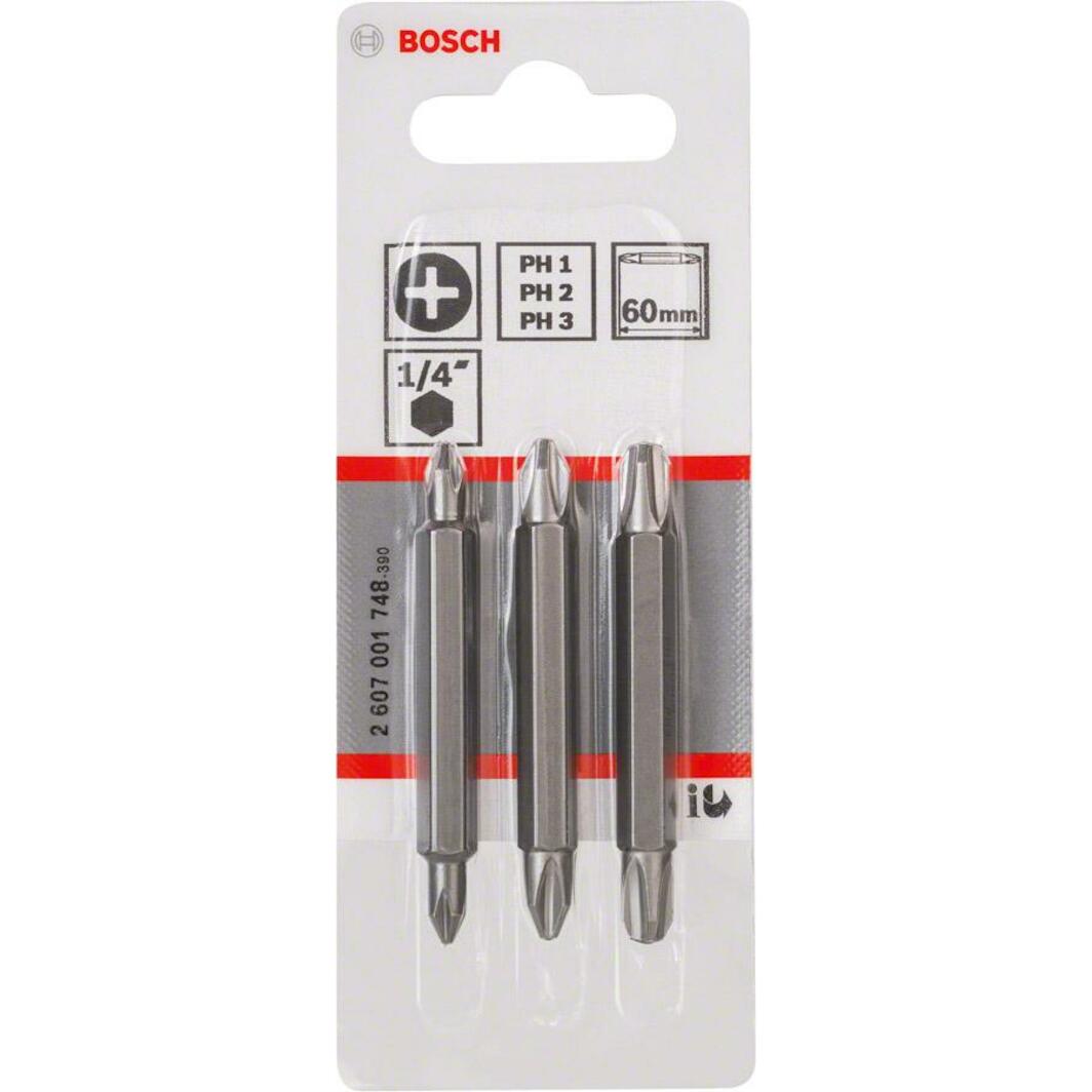 BOSCH 2607001748 screwdriver bit set double-sided PH1-PH2-PH3, 60 mm 3 ...
