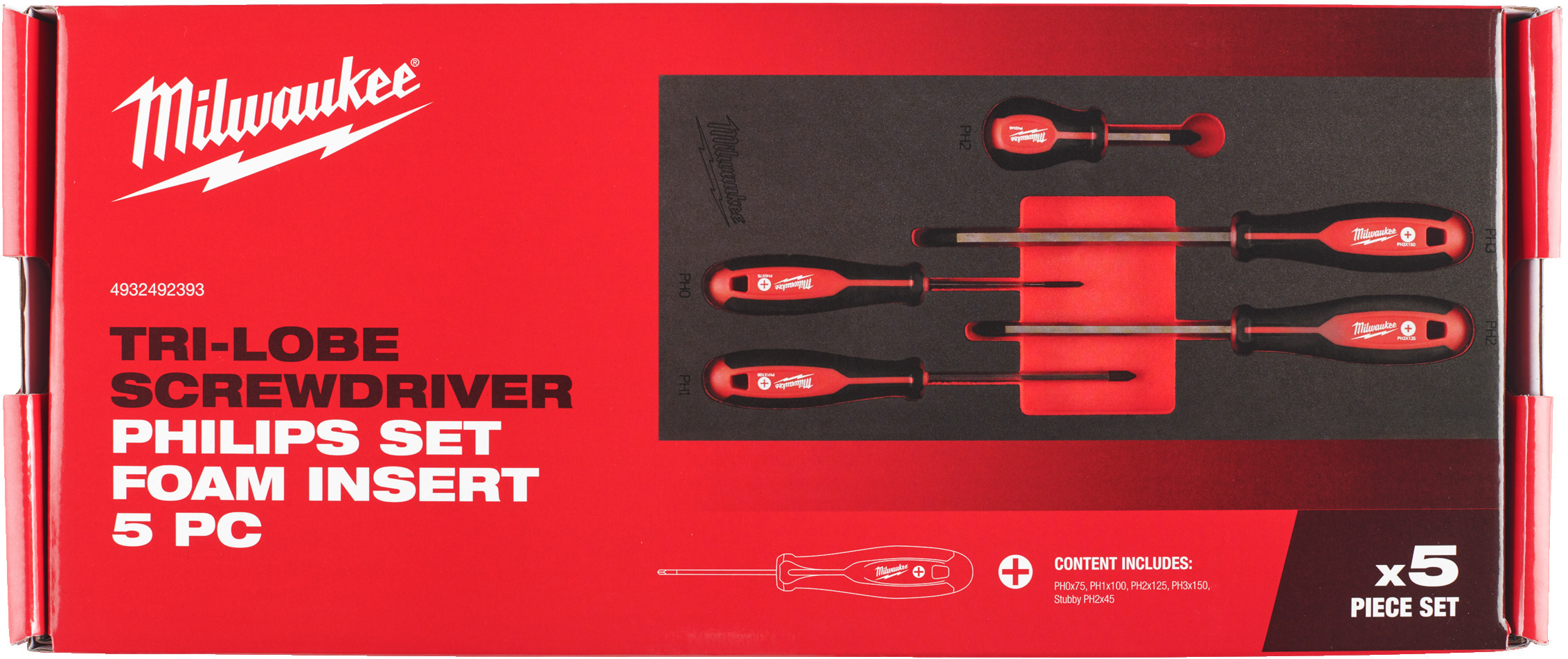 MILWAUKEE 4932492393 screwdriver set phillips in foam inlay 5-piece | Klium