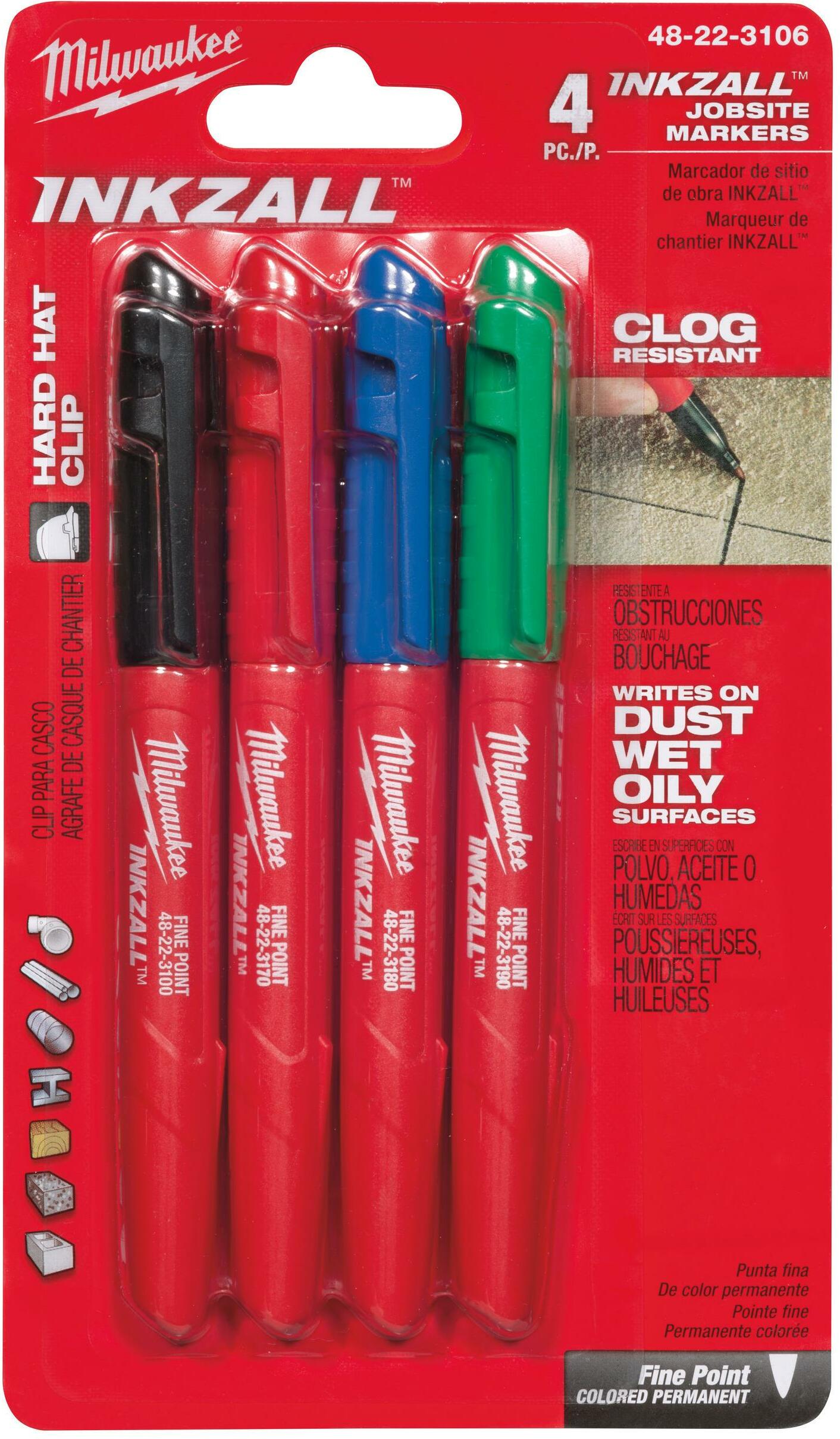 MILWAUKEE 48223106 INKZALL marker pen set with fine tip 4-piece (black ...