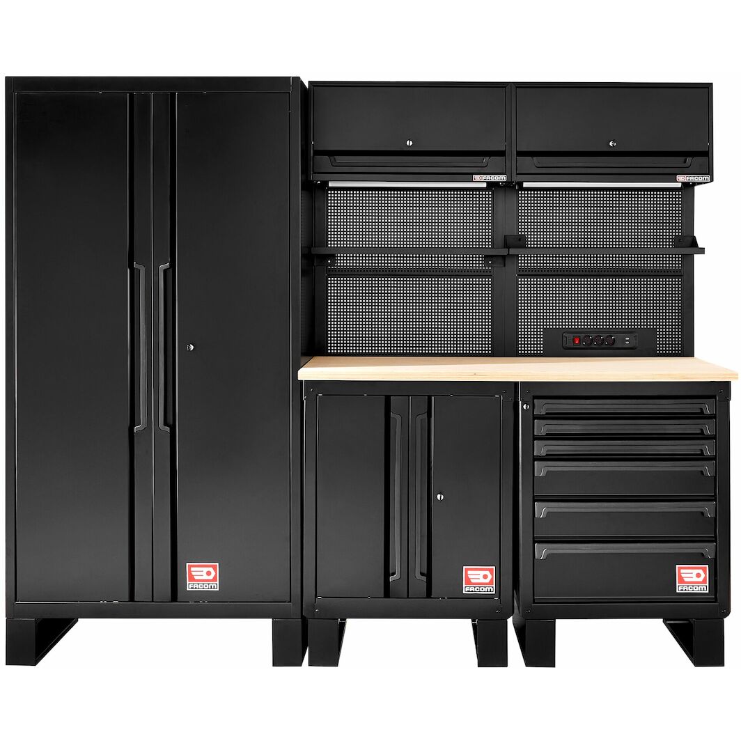 FACOM RWS2-9BS Roll Workshop System set-up with wooden top | Klium