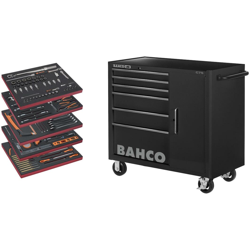 BAHCO 1475KXL6CBK-FF6 tool trolley black Classic C75 40" with 6 drawers ...