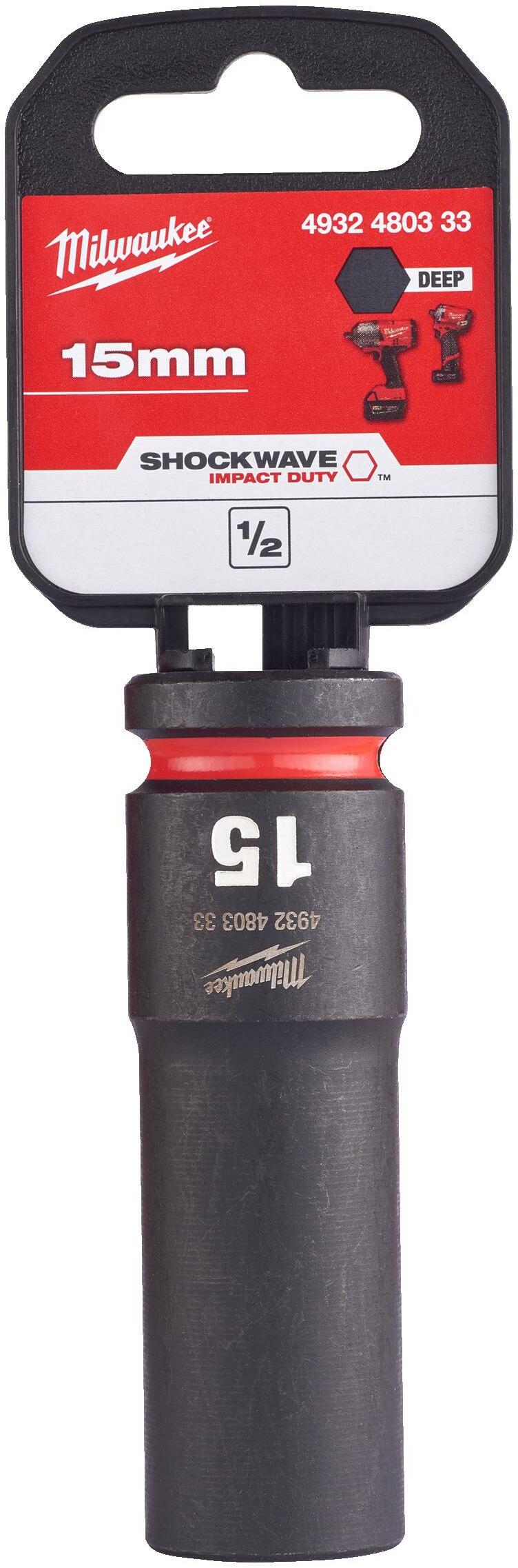 MILWAUKEE 4932480333 SHOCKWAVE IMPACT DUTY 1/2" impact cap deep 15 mm ...