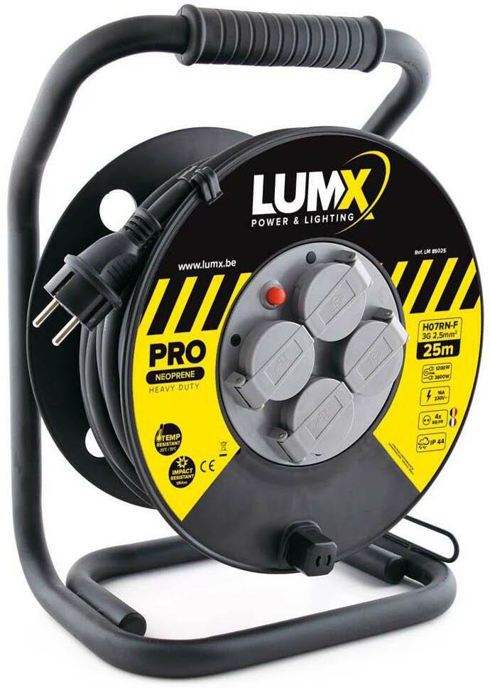 LUMX LM 85025 cable reel professional 25m 220-250V 16 A 2P+A BE/FR ...