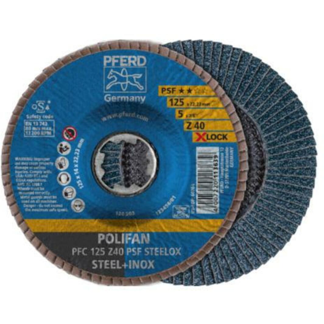PFERD PFC 125 Z 40 PSF STEELOX/X-LOCK POLIFAN flap disc 125mm conical grit 40 universal line ...
