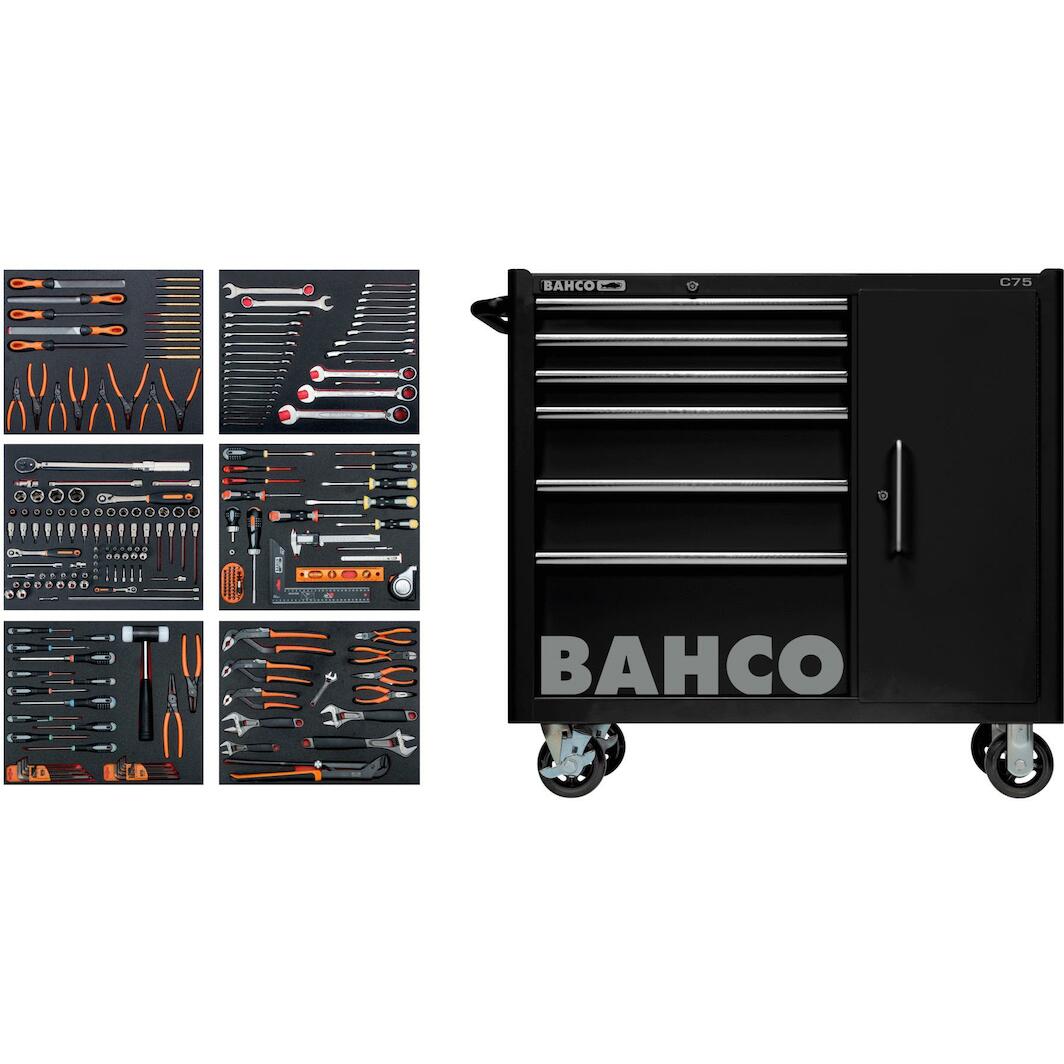 BAHCO 1475KXL6CBK-FF5 tool trolley black Classic C75 40" with 6 drawers ...