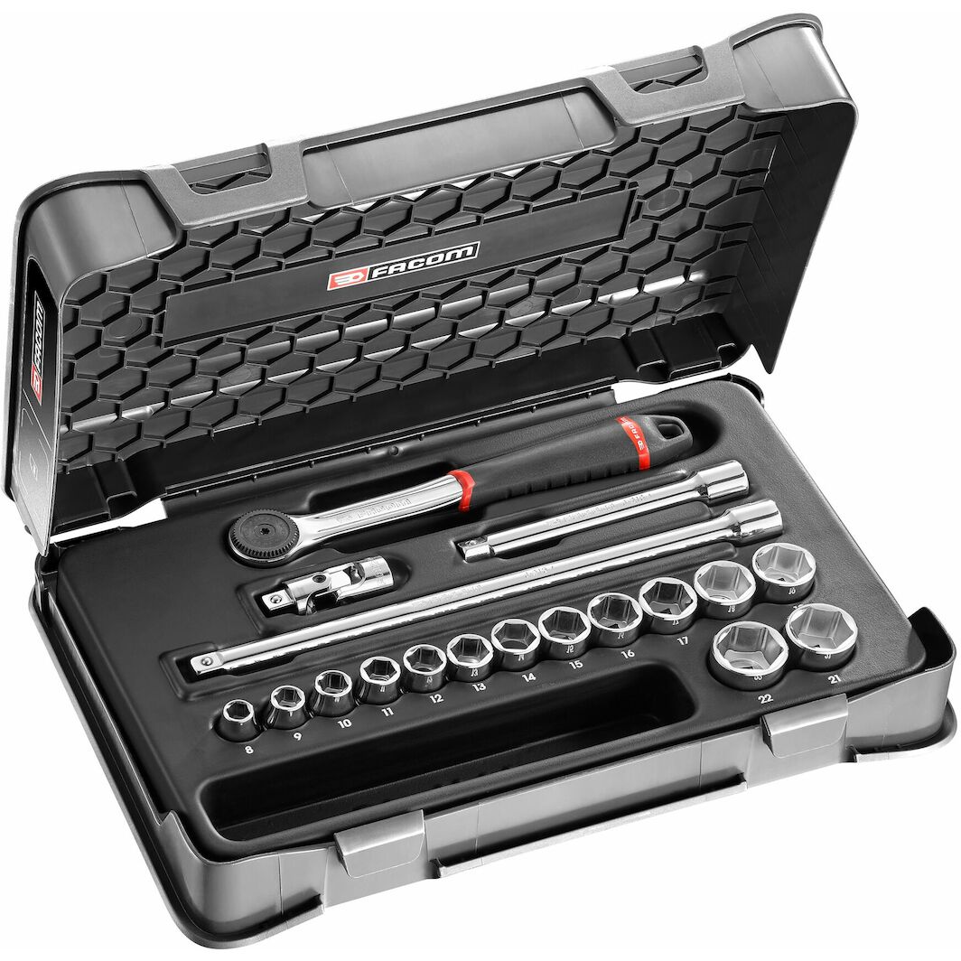 FACOM J.161-2P6 ratchet hand socket set 3/8" hexagon in storage box 18 ...