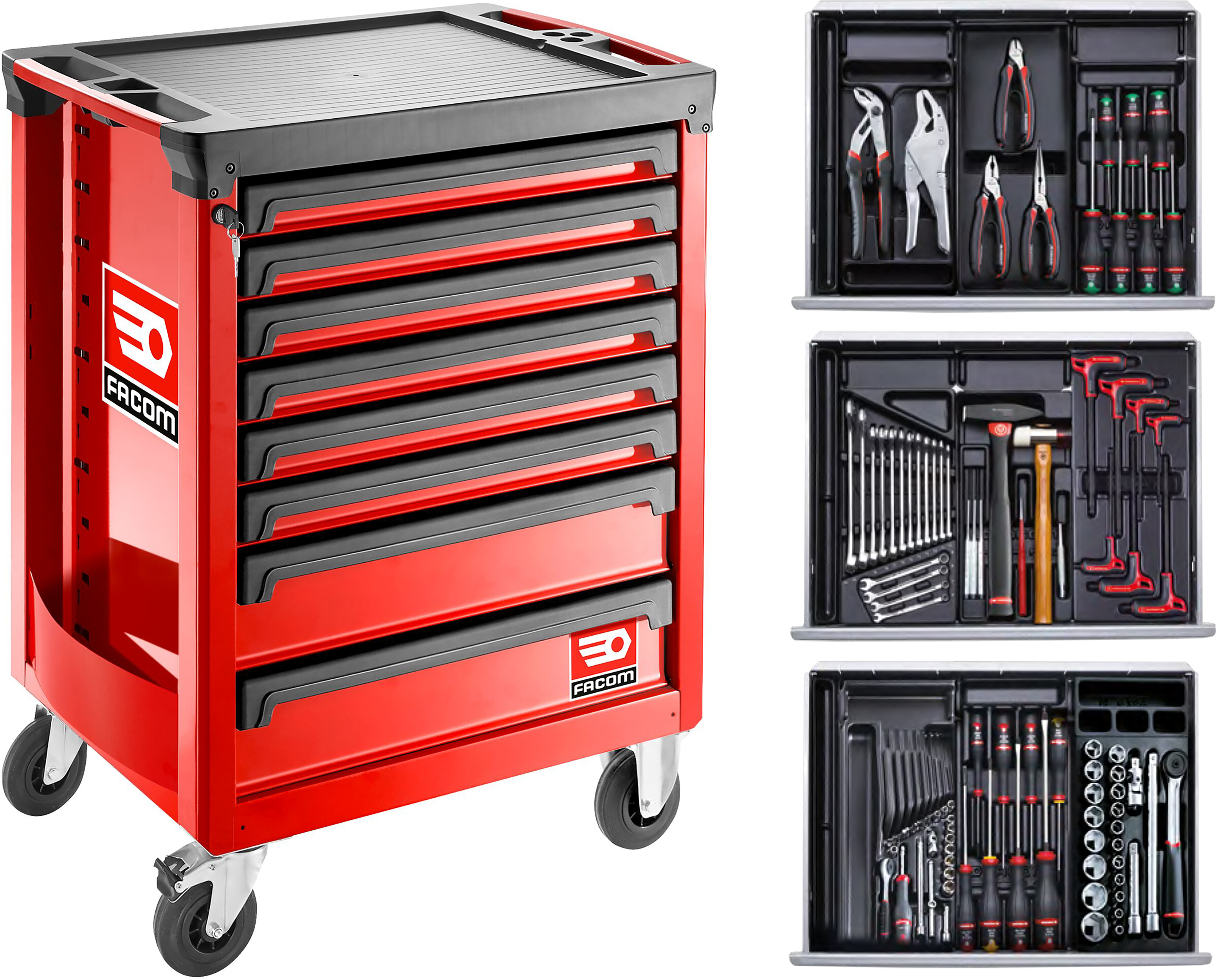 FACOM SPOTLIGHTBNL tool trolley red with 8 drawers (3 filled) 110-piece ...