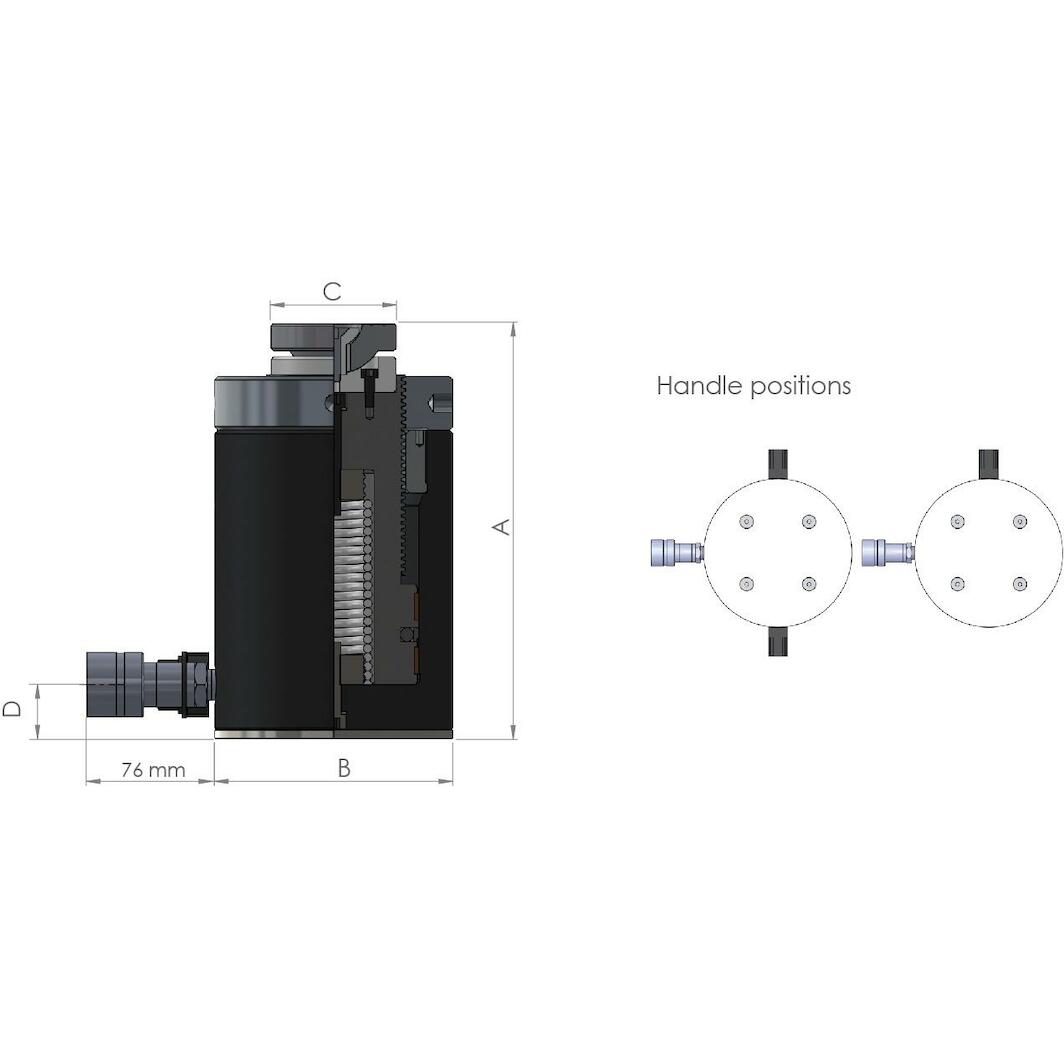 HI-FORCE HFA306 single-acting aluminium lock nut cylinder, 32 tonnes ...