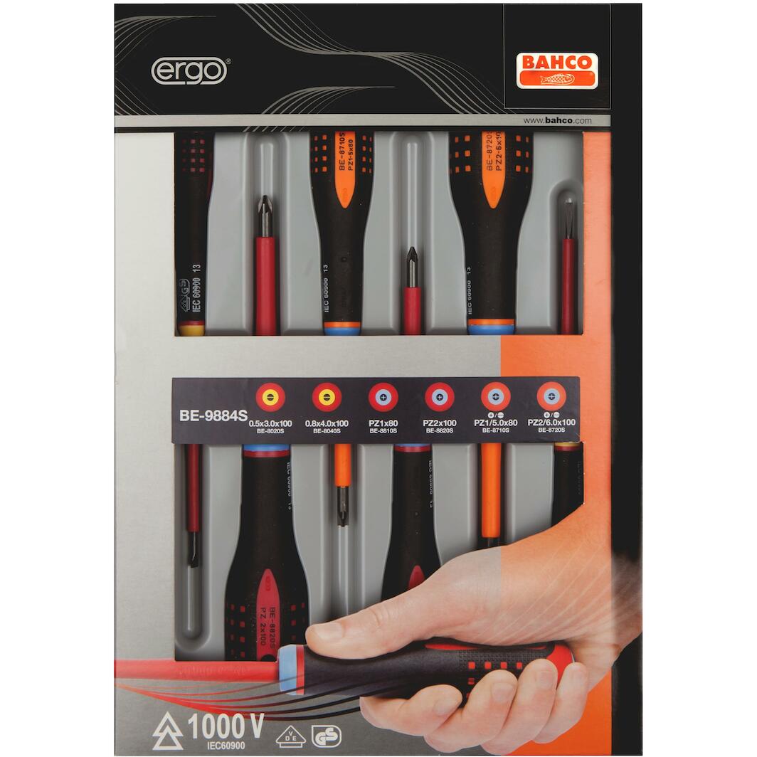 BAHCO BE-9884S ERGO screwdriver set VDE insulated with three-component ...