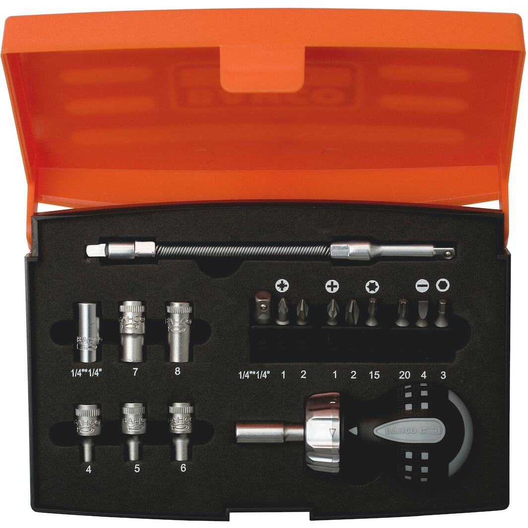 BAHCO 808050S-18 ratchet screwdriver set 1/4" stubby 18-piece | Klium