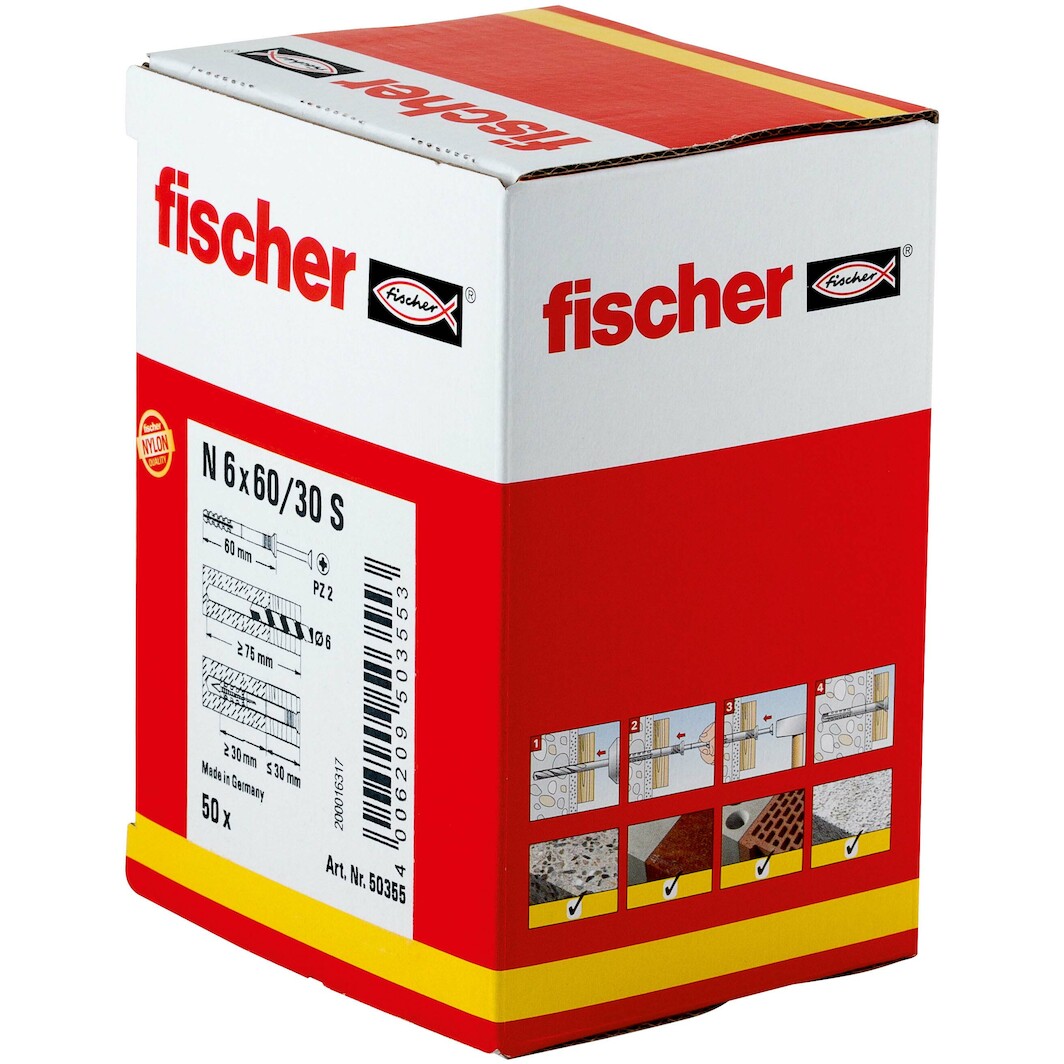 FISCHER 50355 nail plug N 6 x 60/30 S with countersunk head | Klium