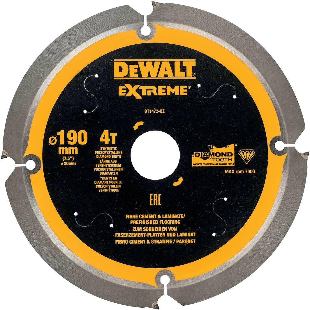 DEWALT DT1472-QZ circular saw blade PCD laminate/fibre cement 190x30x4T ...