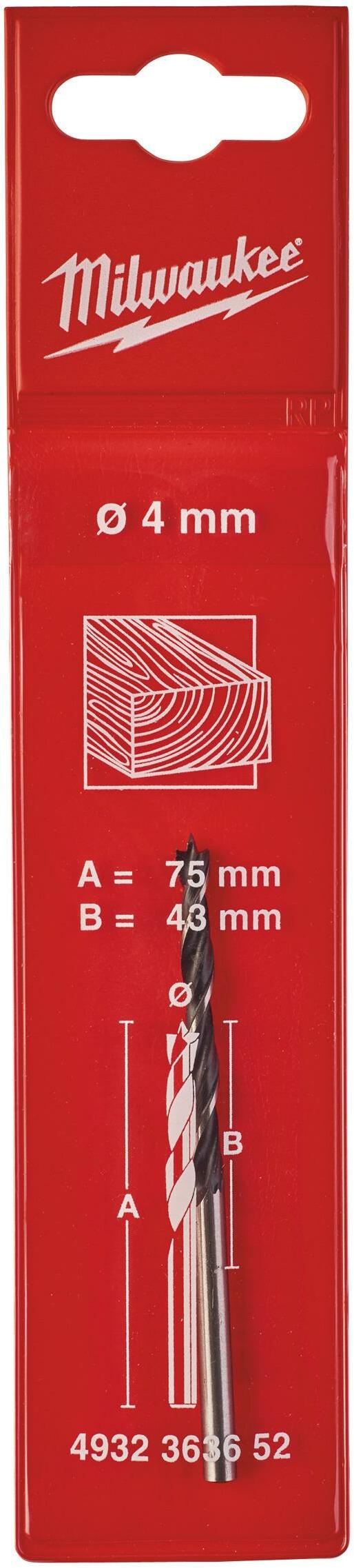 MILWAUKEE 4932363652 wood drill DIN 7487 E BP 4x75mm | Klium