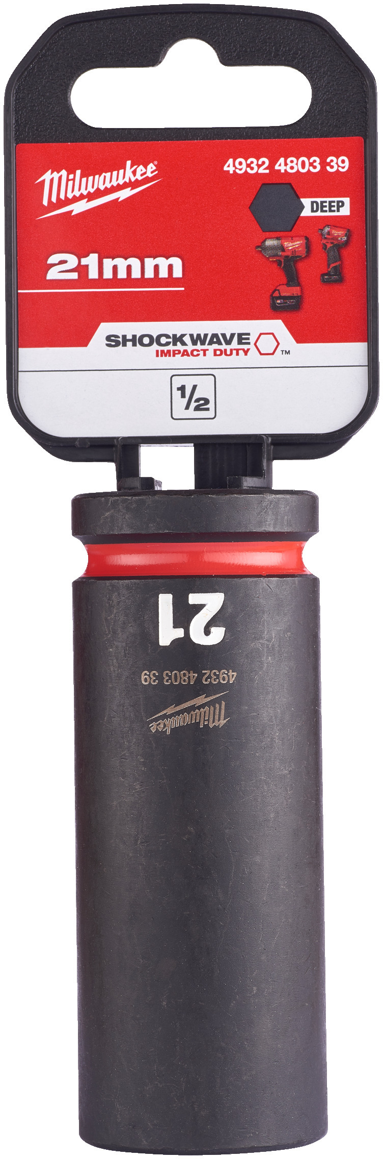 MILWAUKEE 4932480339 SHOCKWAVE IMPACT DUTY 1/2" impact cap deep 21 mm ...
