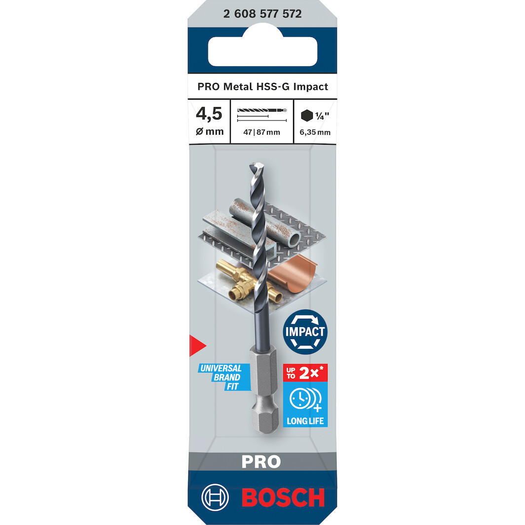 BOSCH 2608577572 PRO Metal HSS metaalboor HEX Impact 4,5 x 47 x 87 mm ...