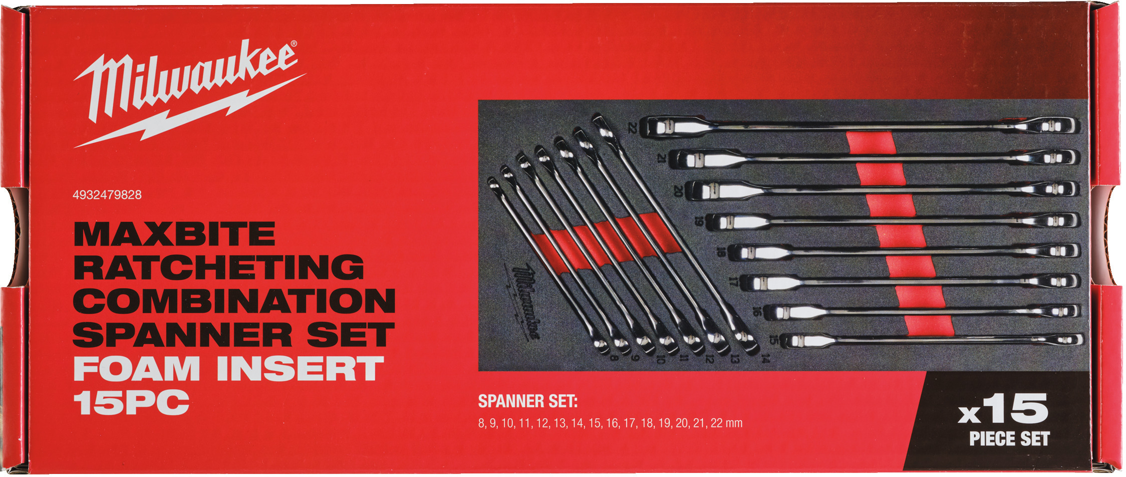 MILWAUKEE 4932479828 Max Bite ratchet combination wrench set in foam ...