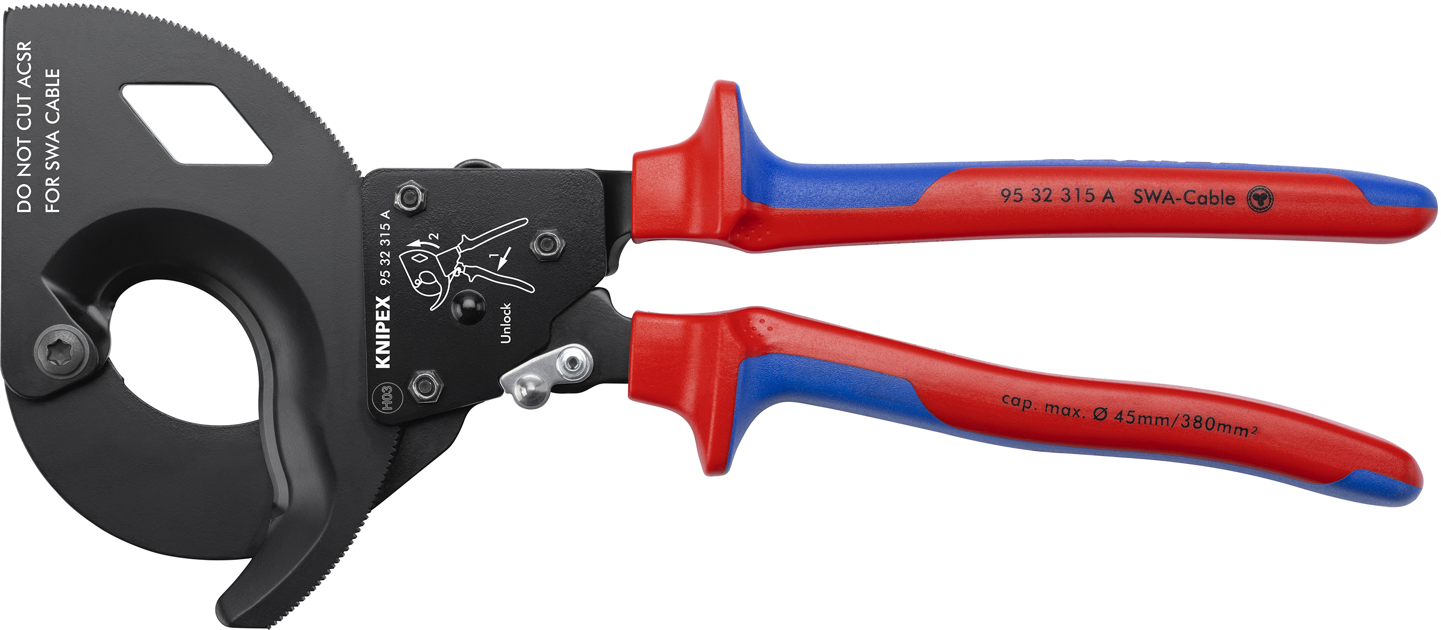 KNIPEX 95 32 315 A cable cutter (ratchet principle) for SWA cables ...