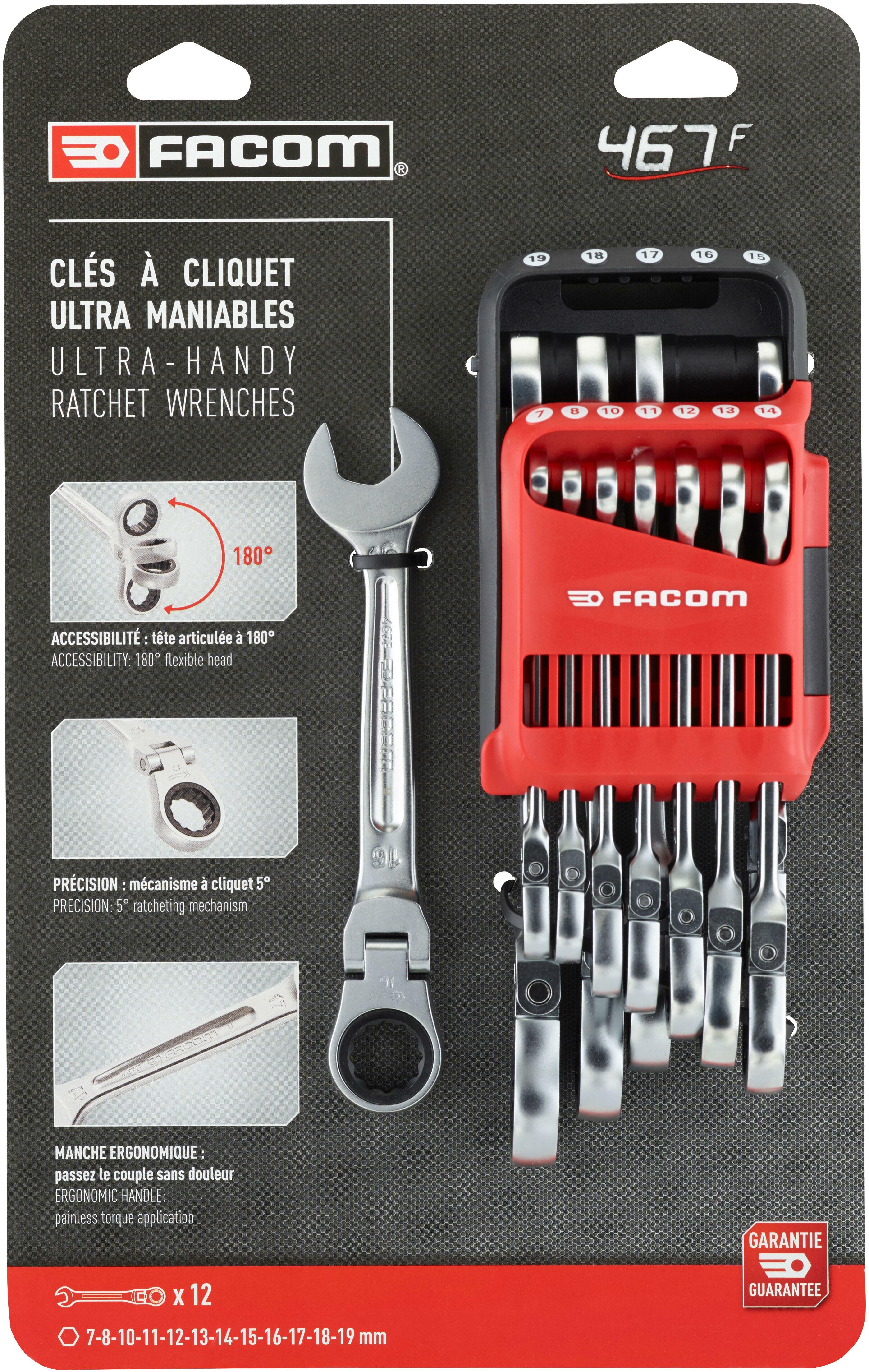 FACOM 467BF.JP12PB articulated non-slip insert ratchet wrench set 12 ...