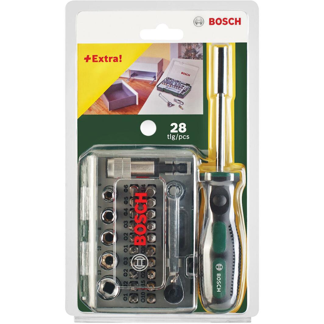 BOSCH 2607017331 screwdriver bit set with ratchet and hand screwdriver ...